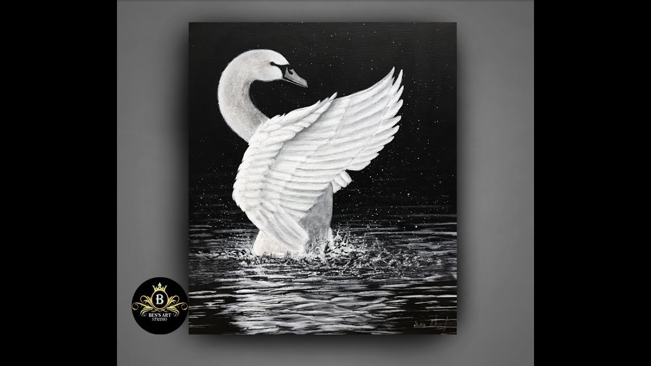 #916 HOW TO PAINT A SWAN! Acrylic Painting Tutorial Abstract Black and ...