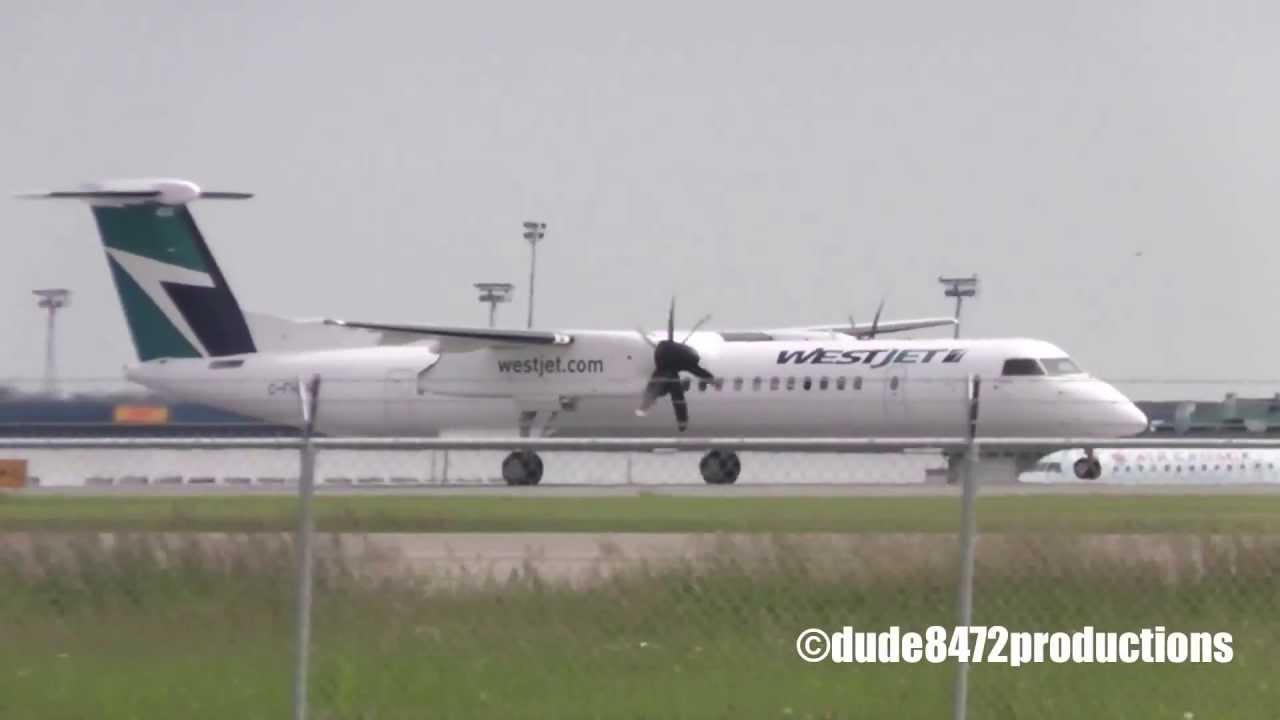 Westjet Encore Q400 INAUGURAL Takeoff from Calgary Airport - YouTube