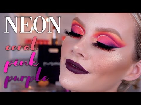 NEON CUT CREASE! | CORAL, PINK, PURPLE - YouTube