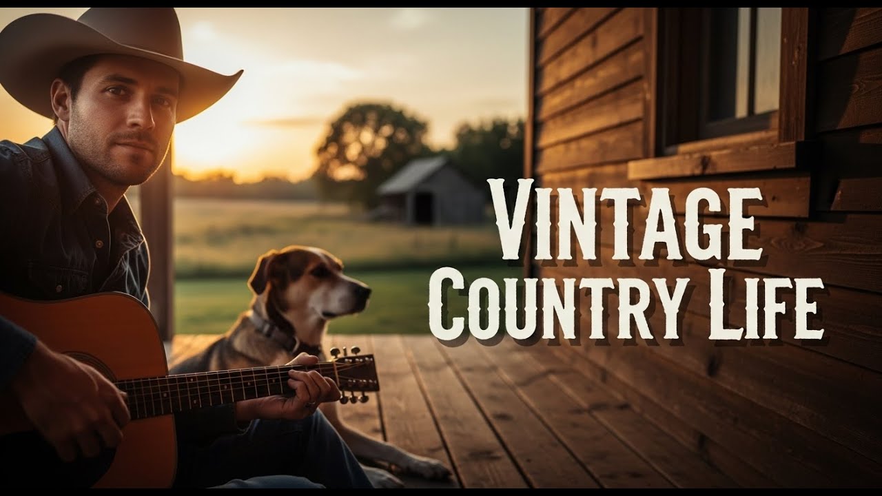 Worn strings strumming vintage country soul stories during twilight on ...