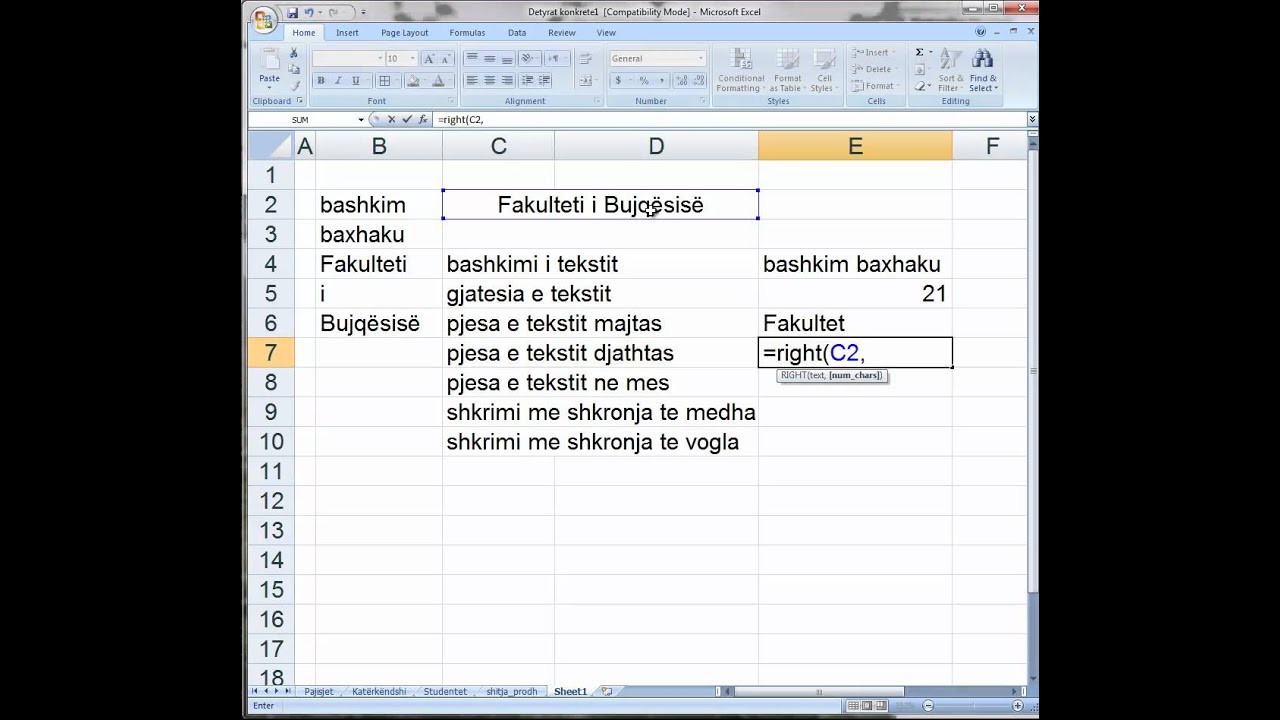 Excel- Funksionet Pjesa 2 - YouTube