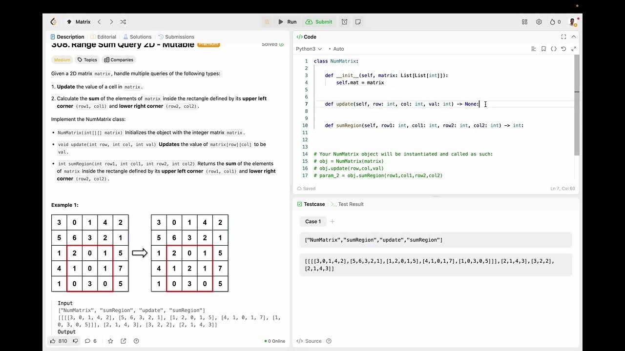 Range Sum Query 2D - Mutable - YouTube
