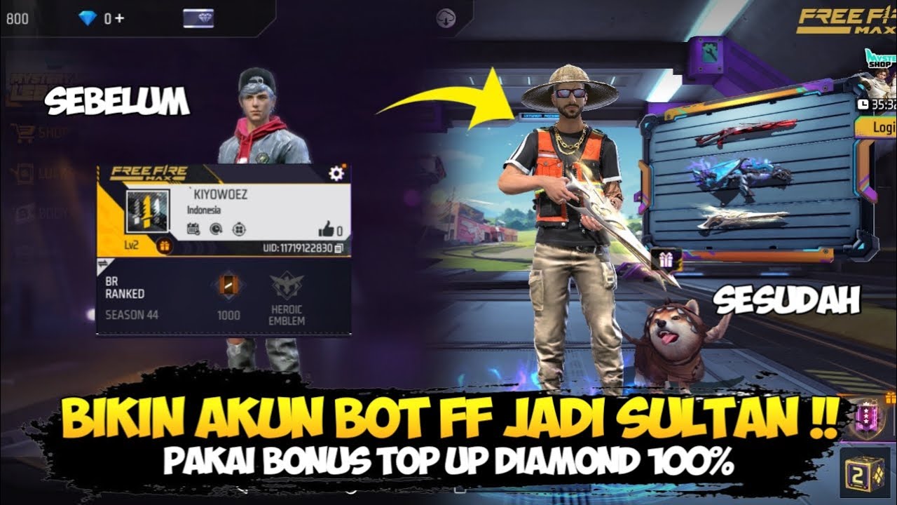 CARA BUAT AKUN BARU FF JADI SULTAN! PAKAI BONUS TOP UP DIAMOND 100% ...