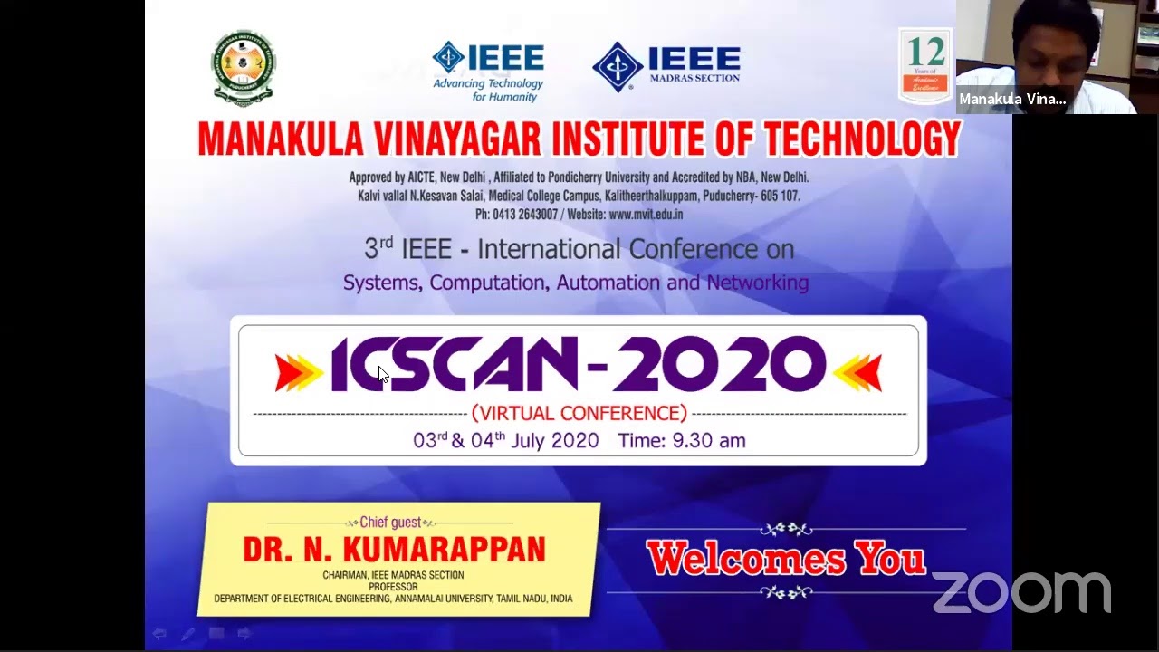 ICSCAN 2020 - Inaugural Session - Hosted By MVIT , Puducherry - YouTube