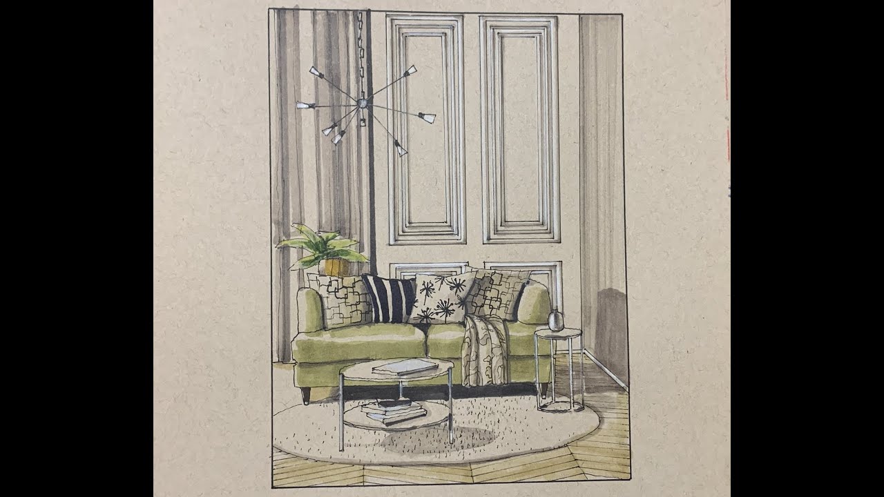 Marker Rendering of living room on Toned Paper - YouTube