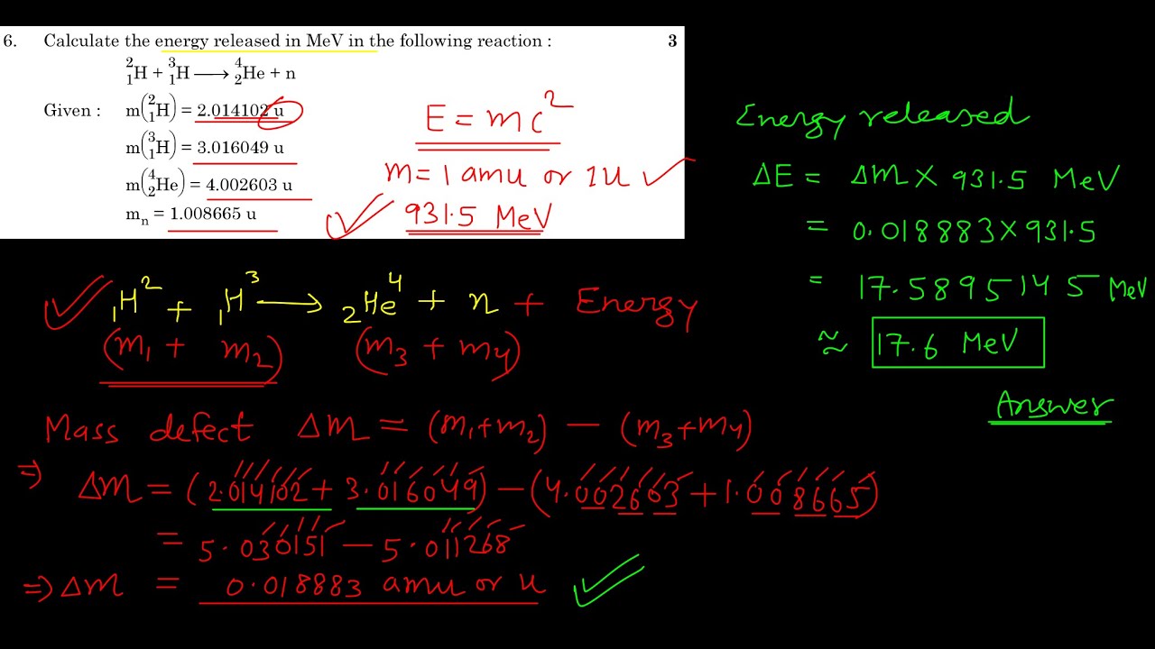 Energy released in nuclear fusion | Mass defect and nuclear energy # ...