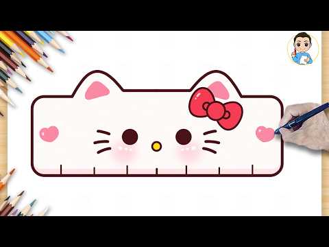 How to Draw Hello Kitty as a School Ruler | Very Easy