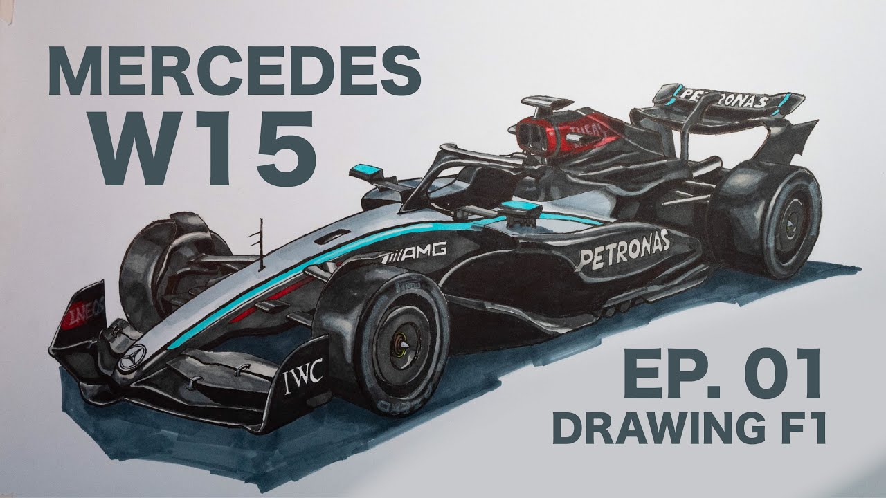 Drawing the W15 Mercedes F1 car 2024 - YouTube