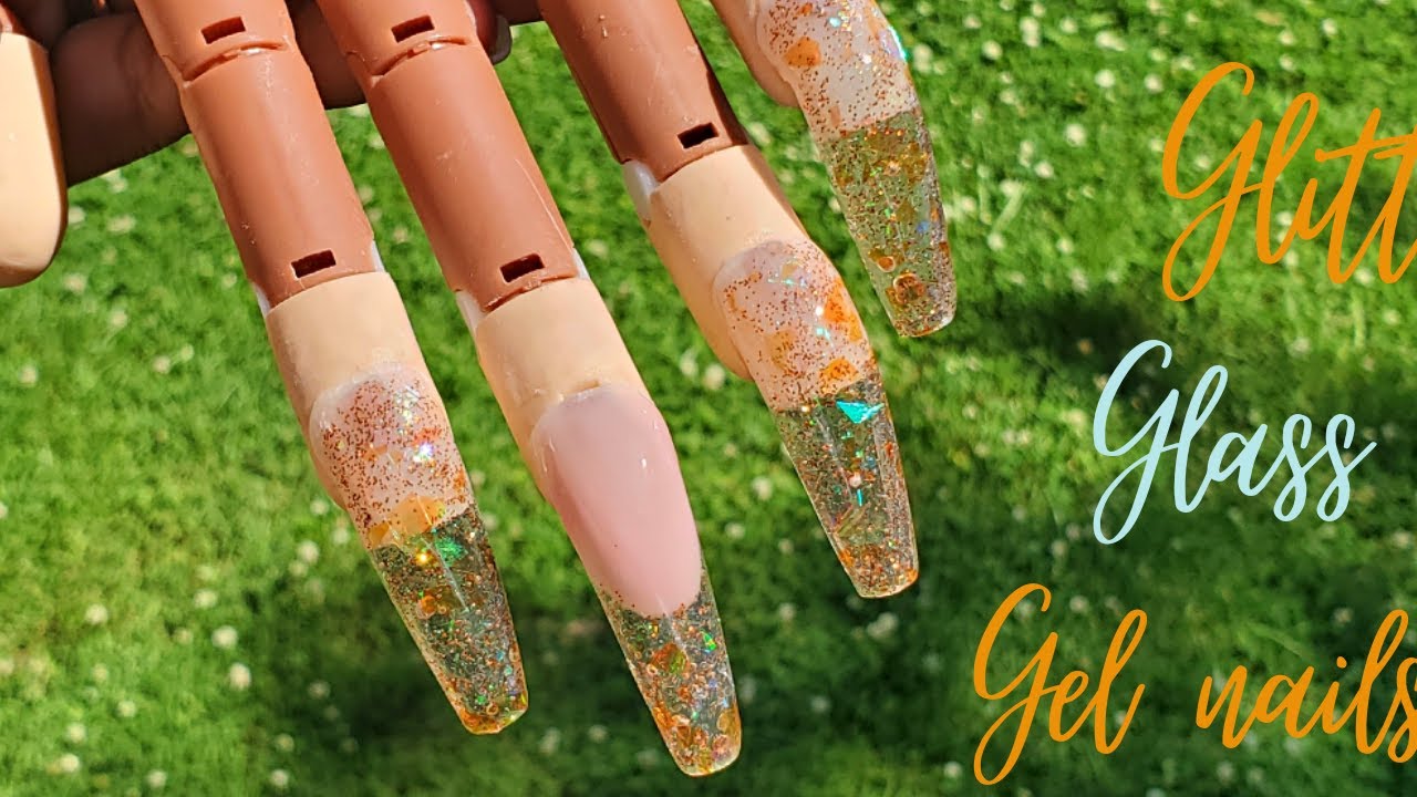 Glass Effect Nails| Orange Glitter Builder Gel Nails - YouTube
