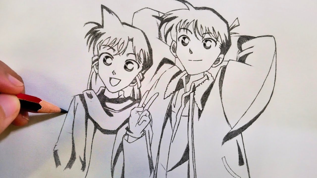 ANIME DRAWING| Detective Conan | Shinichi and Ran | Easy Pencil Drawing ...