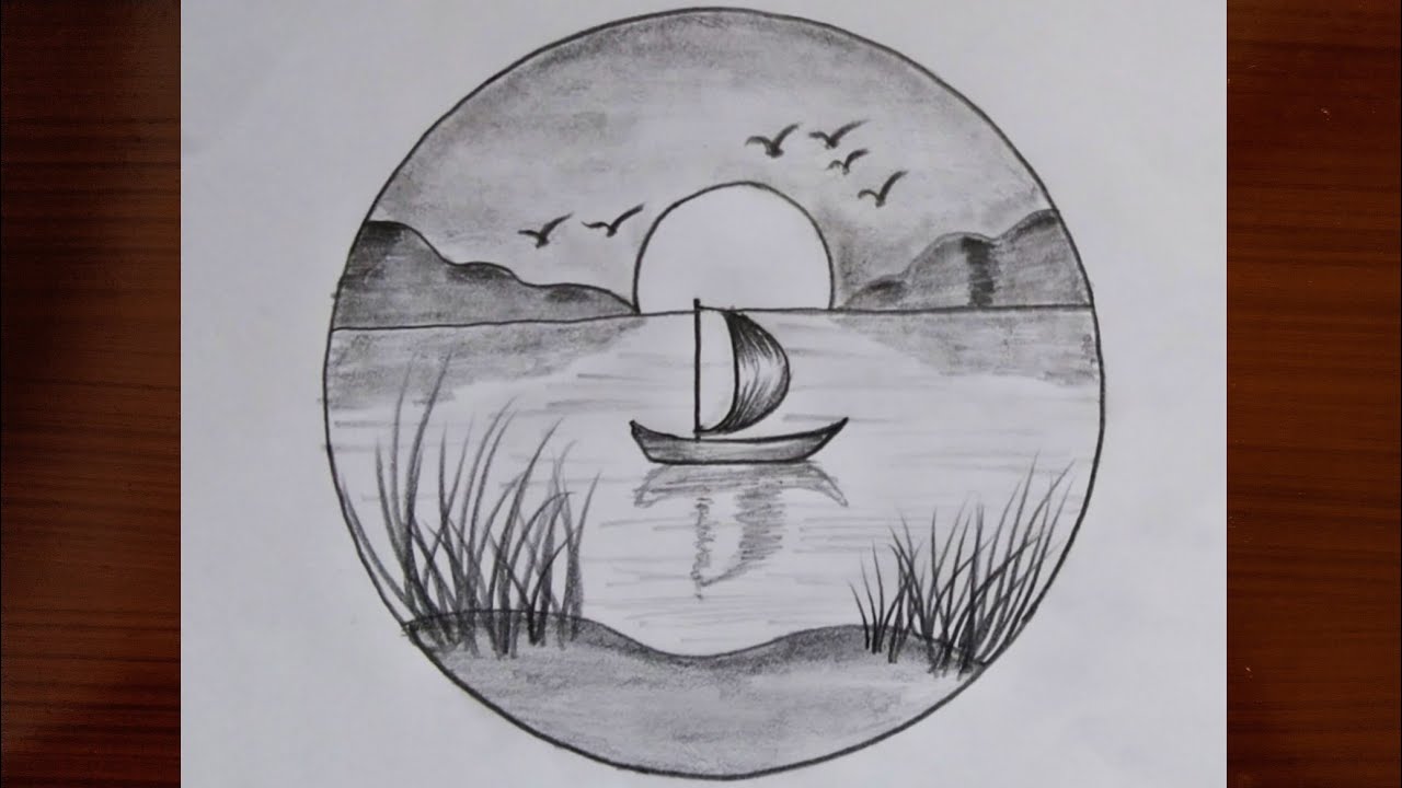 How To Draw a Peaceful Scenery || Easy Step By Step For Beginners ...