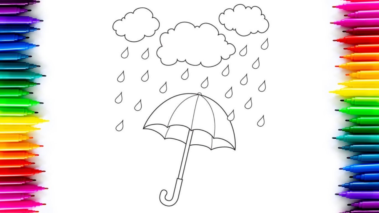 Rain and umbrella | how to draw rain and umbrella | drawing and ...