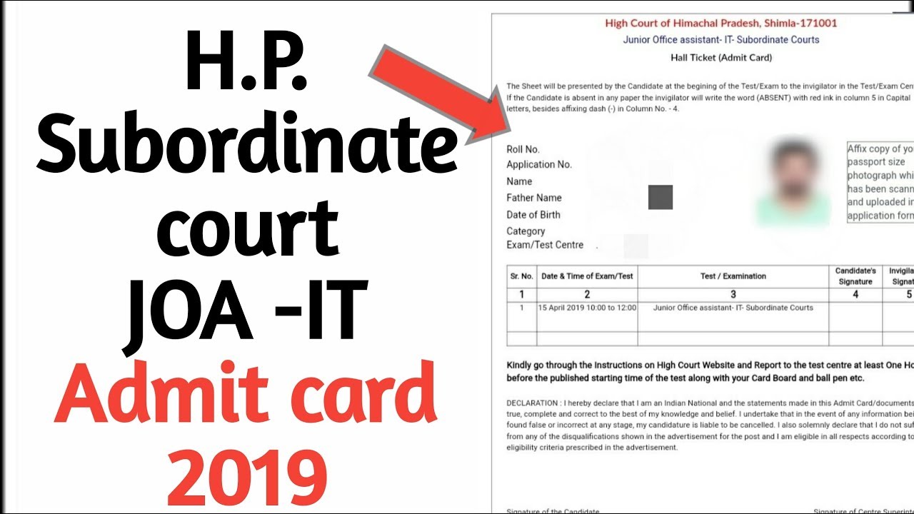 H.P. High Court Admit Card - JOA - IT (subordinate court) 2019 - YouTube