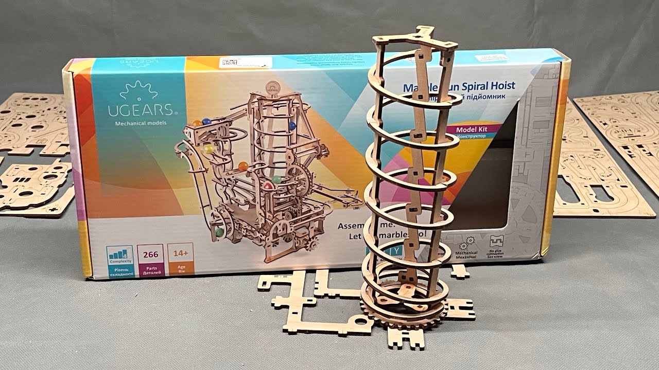 UGears: Spiral Hoist Marble Run Unboxing & Part 1 - YouTube