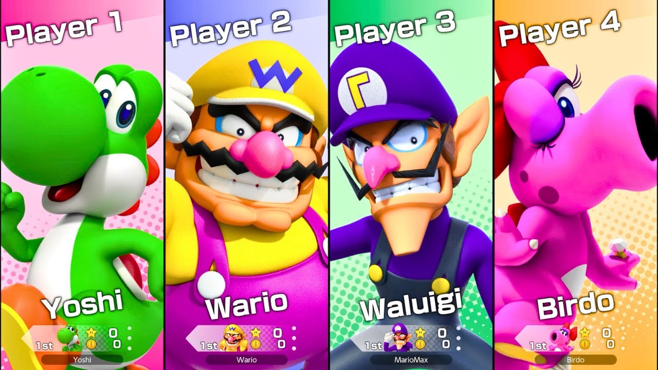 Super Mario Party Jamboree - Yoshi vs Wario vs Waluigi vs Birdo (Mega ...