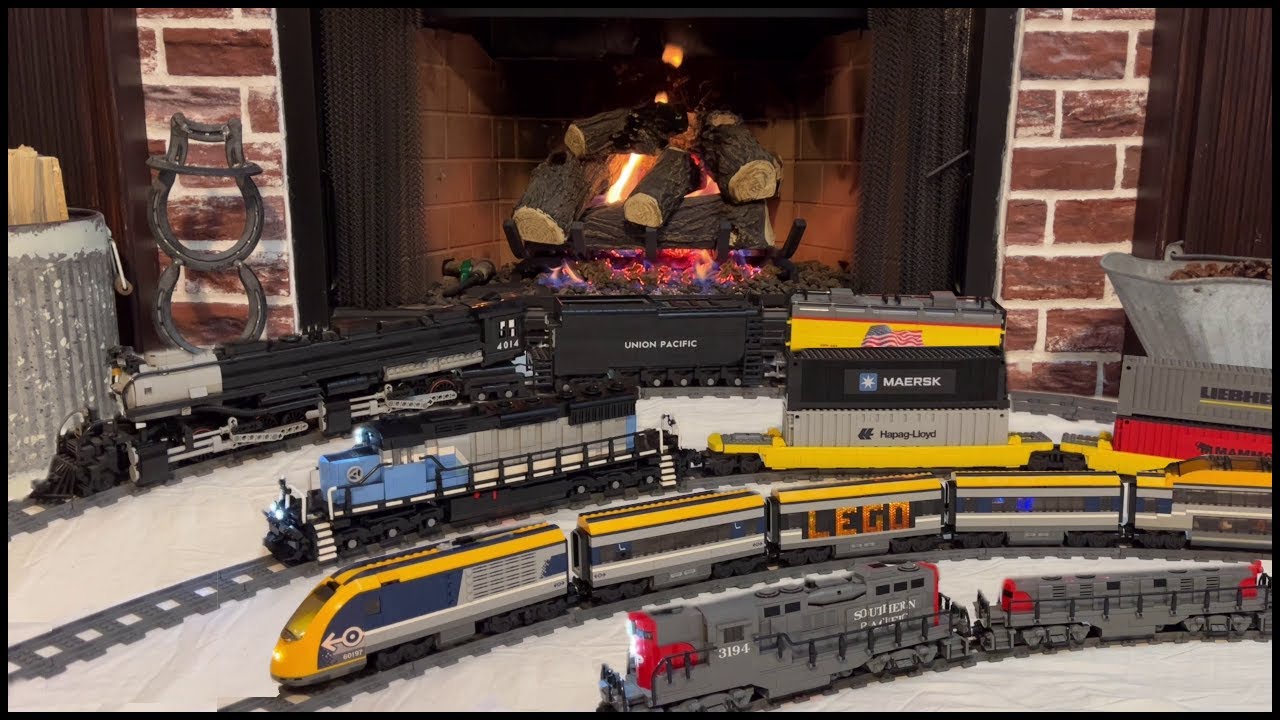1 Hour Fireplace with 13 LEGO Trains for the Holiday Season - Big Boy ...