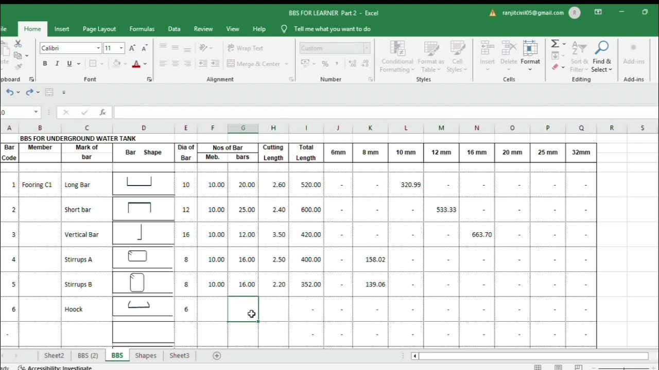 How to draw Steel bar shapes in excel | Bar Bending Schedule Shapes ...