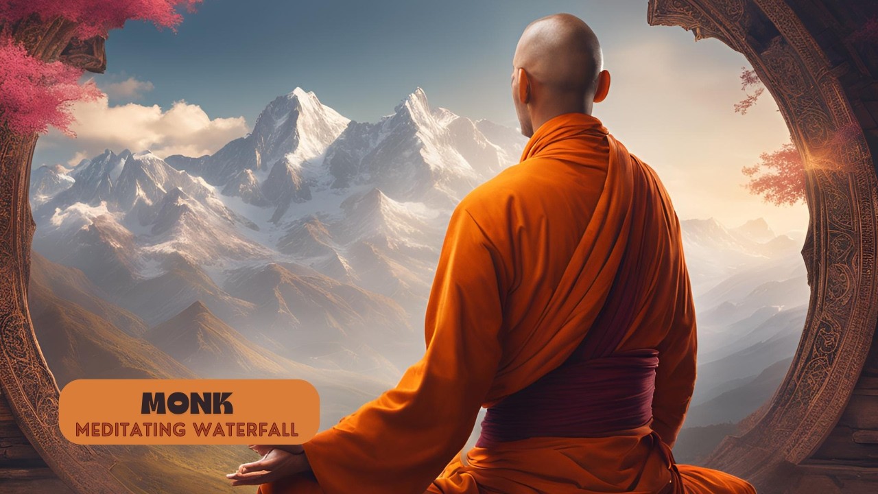 Monk Meditating Waterfall | Relaxing Music For Sleep | Meditation Music ...