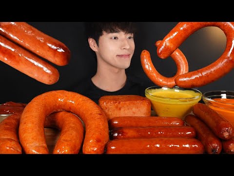 ASMR MUKBANG SAUSAGE & KIELBASA & WHOLE SPAM (Johnsonville Smoked Sausage)
