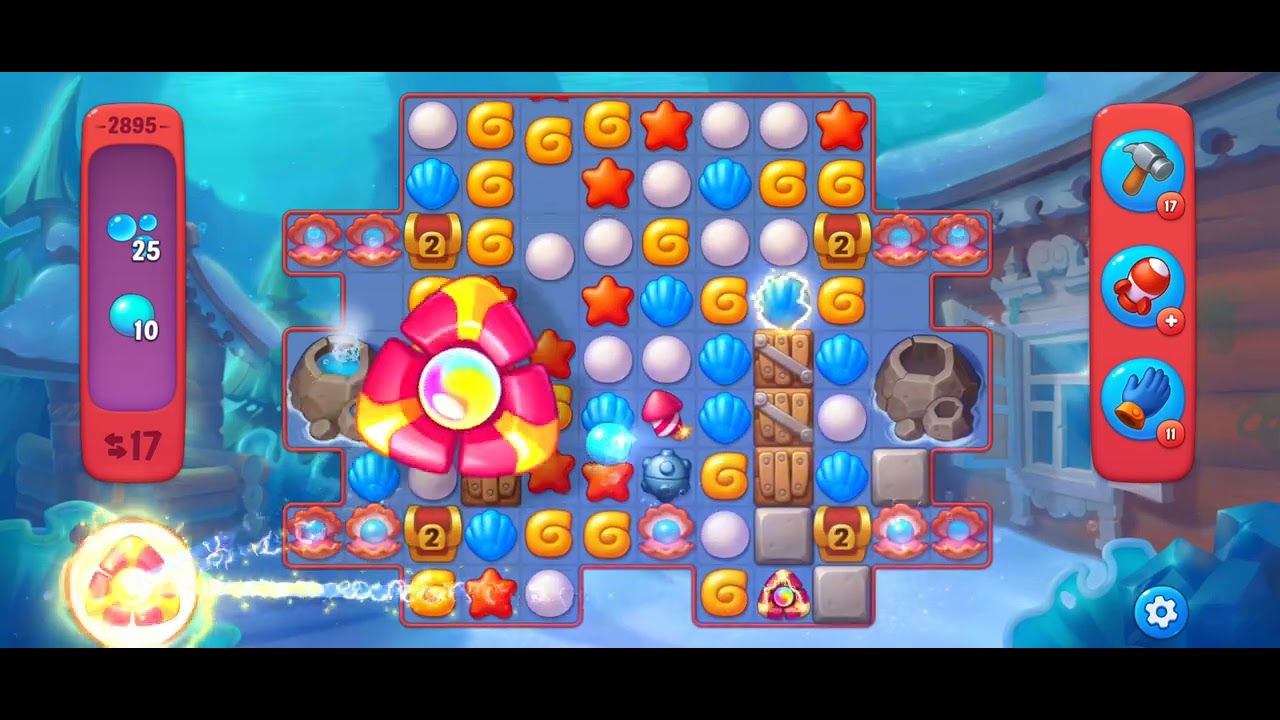 Fishdom Hard Level 2895 (with full seashell [Super Lightning] & double ...