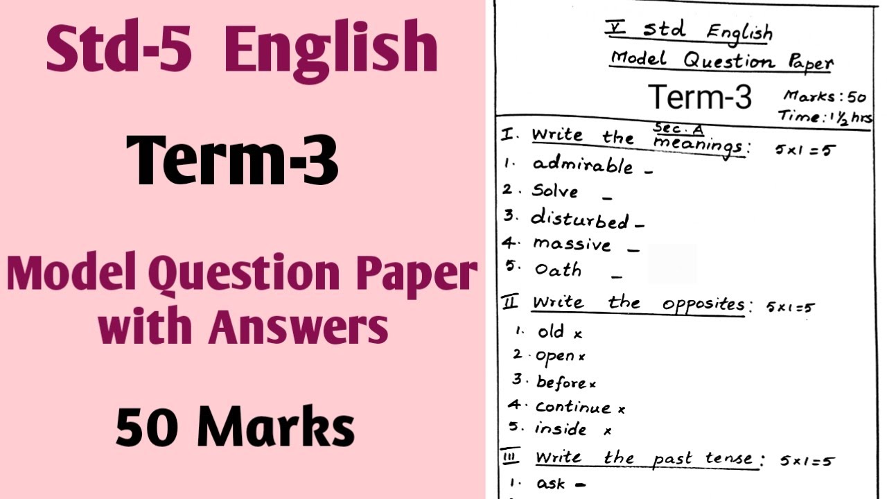 5th Std English Term 3 Model Question Paper 5th Standard English 5th-std-english-term-3-model-question-paper-5th-standard-english
