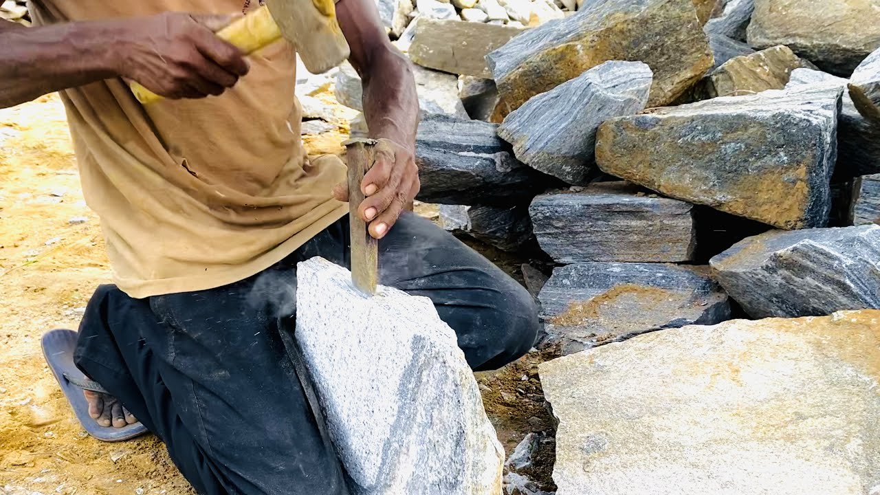 Amazing fastest stone splitting technique|50mm thick - YouTube