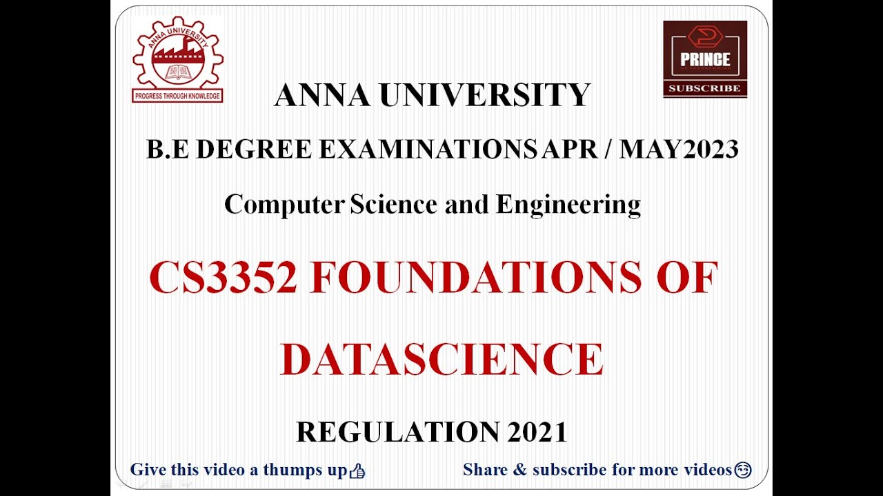 CS3352 FOUNDATIONS OF DATASCIENCE | ANNA UNIVERSITY QUESTION PAPER APR ...