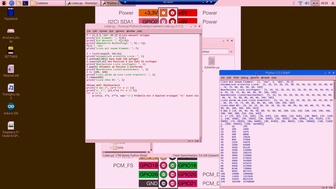 Raspberry Pi 3B+ Tutorial: Der Einstieg - Schleifen, Listen und Python3 - YouTube