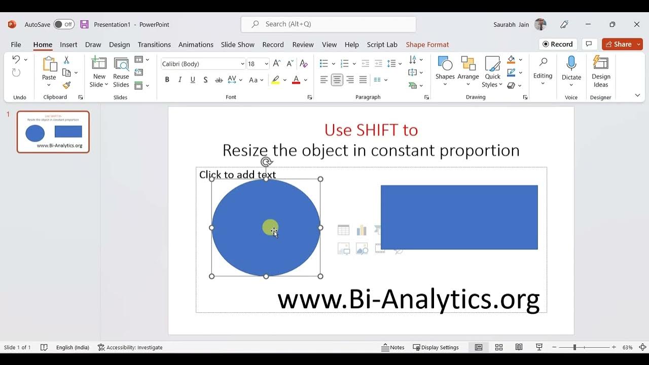 Use Shift to resize object in constant propotion #powerpoint - YouTube