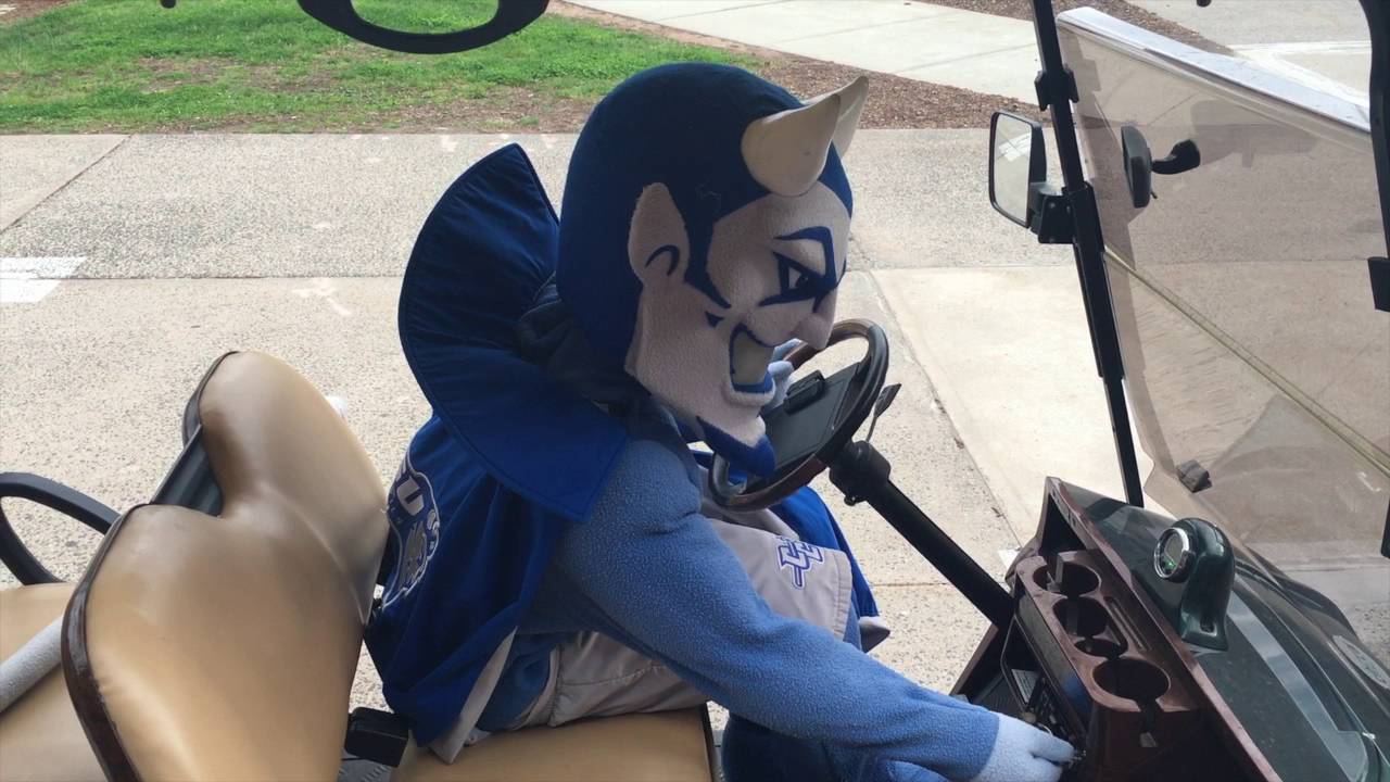 CCSU Mascot, Kizer the Blue Devil Steals a Golf Cart - YouTube