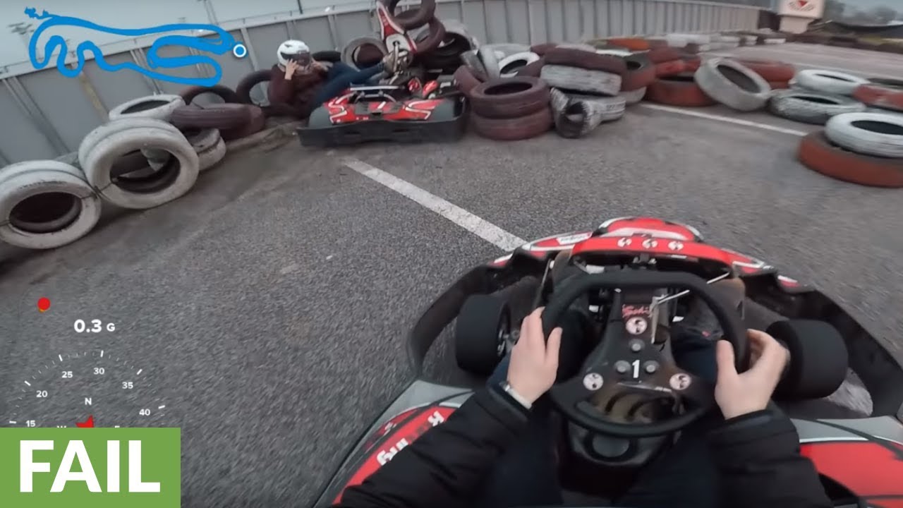 Beginner Go-Kart driver crashes at full speed into tire barrier - YouTube