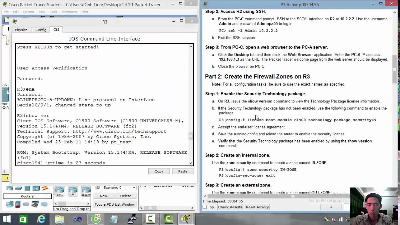 [CCNA Security] 4.4.1.1 Packet Tracer - Configuring a Zone-Based Policy Firewall (ZPF) - YouTube