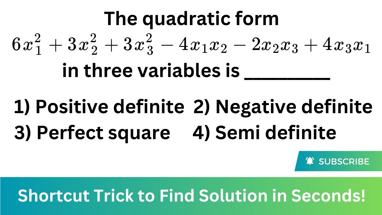Solved MCQ on TNSET Linear Algebra | Quadratic Form | #tnsetmaths # ...