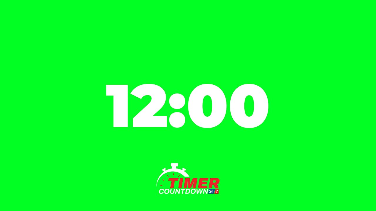 12-Minute Green Screen Timer | White Text Countdown with Alarm - YouTube