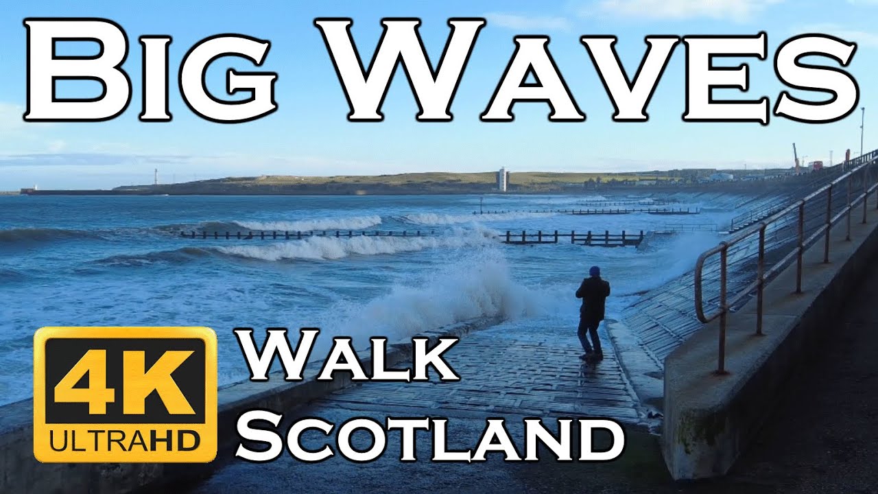 Big Waves at the Beach - Stroll Along Aberdeen Beachfront - 4K Virtual ...