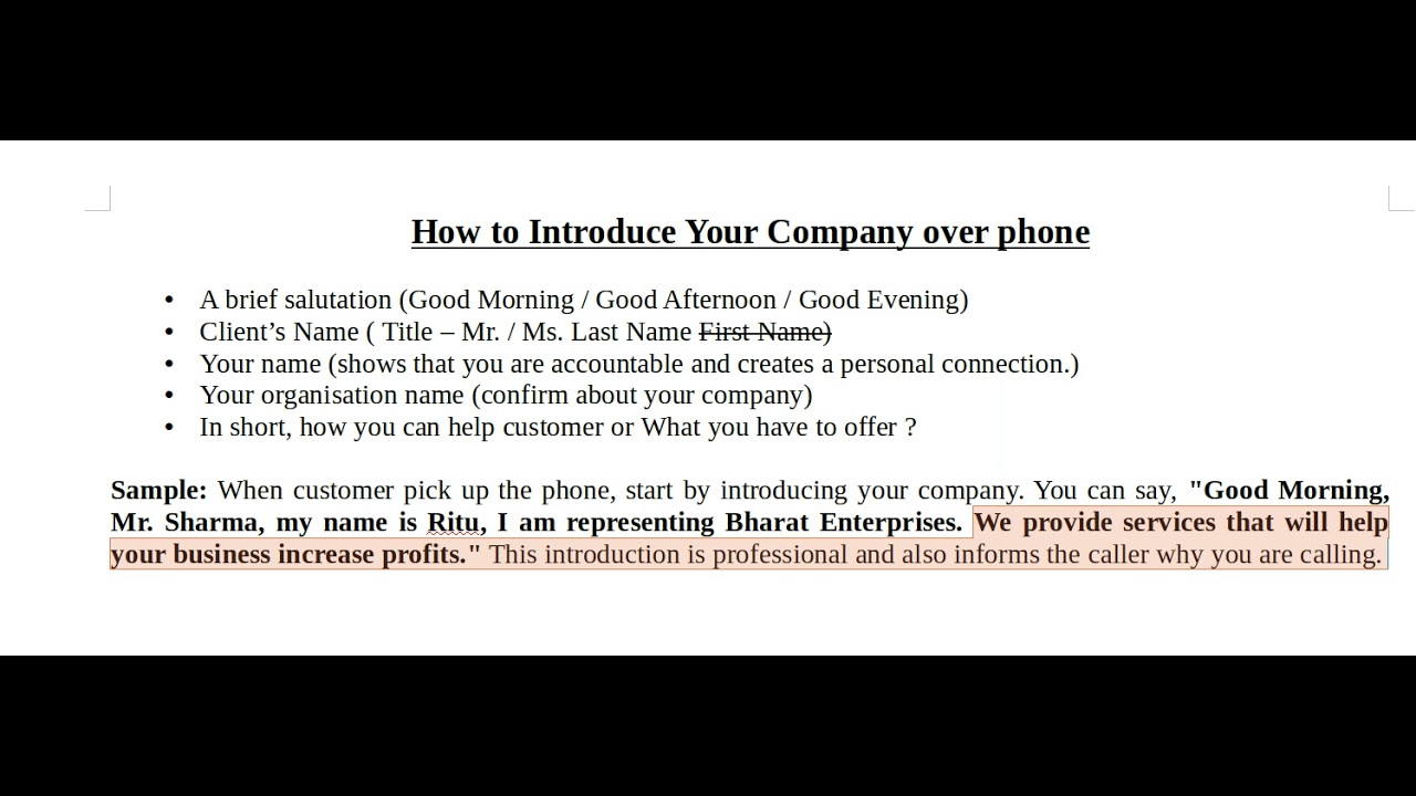 How to Introduce your Company Over Phone - YouTube
