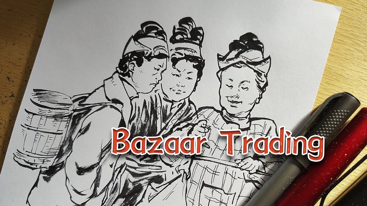 速写 云南集市上 Tribal Bazaar Sketch Pen Sketch Step By Step - YouTube