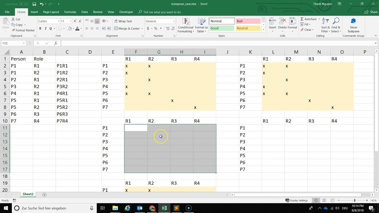 Cách chuyển dữ liệu dạng cột sang dữ liệu dạng ma trận trong Excel ...