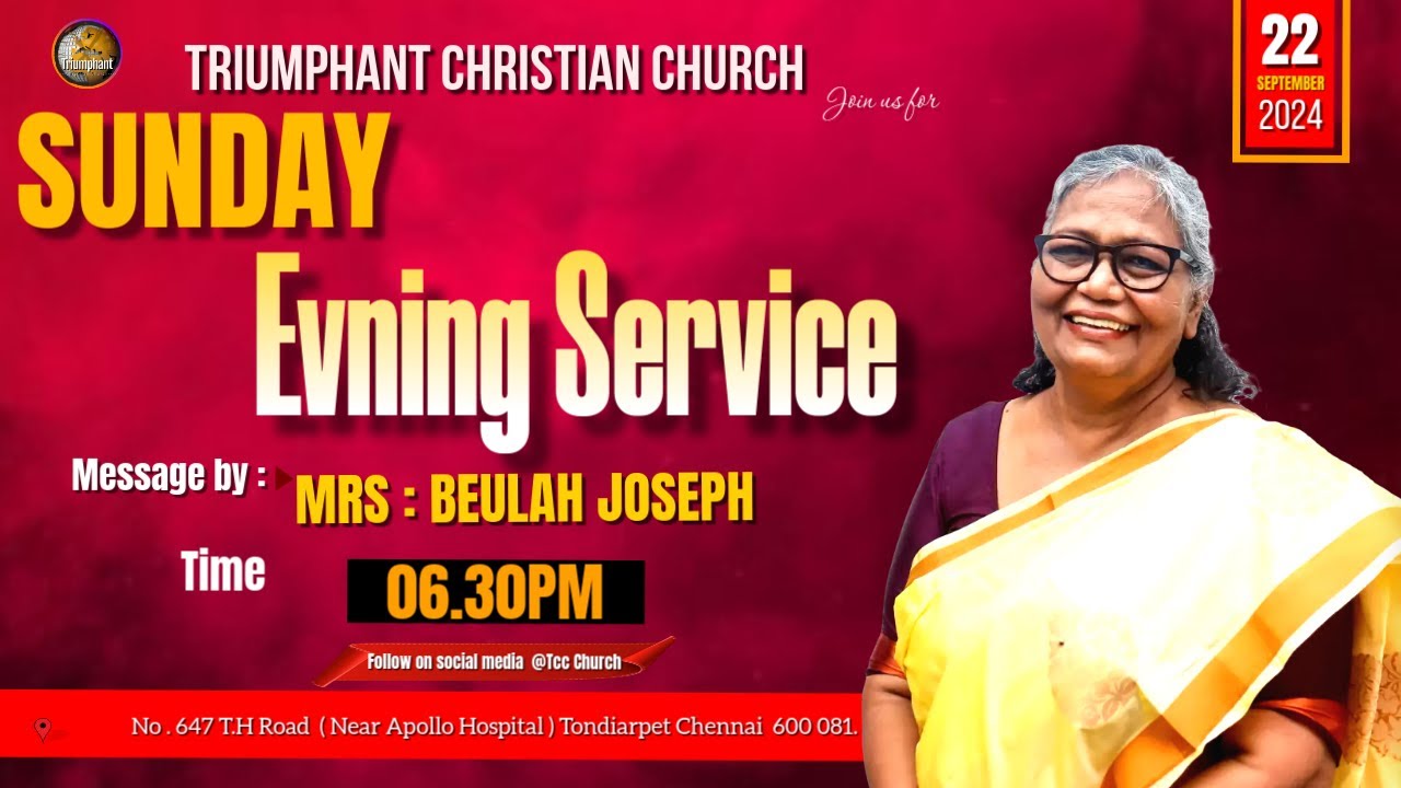 TCC 🔴/ SUNDAY EVENING SERVICE // TIME : 06.30 PM // MRS : BEULAH JOSEPH ...