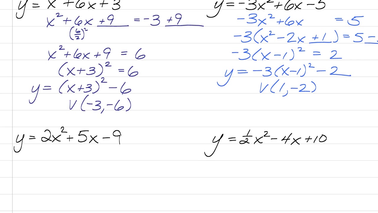 Standard to Vertex Form - YouTube