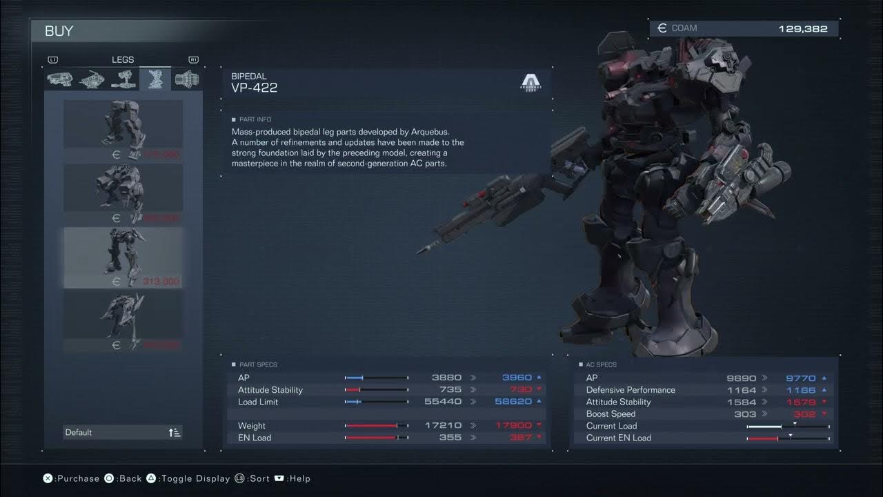 Armored Core 6 - Chapter 1 Garage: Parts Shop: Purchase and Equip LR036 "Curtis" Linear Rifle ...