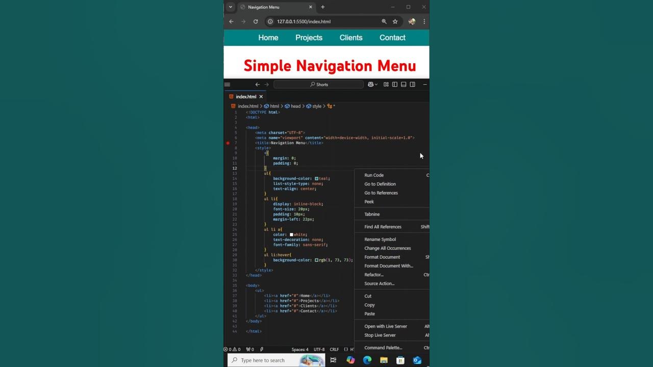 Simple Navigation Menu #coding #html #css #facts #shortvideo #shorts #programming #learncoding ...