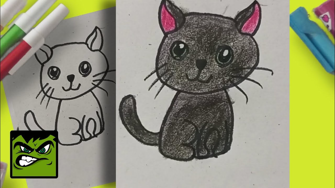 How to draw Cute Cartoon Cat | Hulk Scratch Hub - YouTube