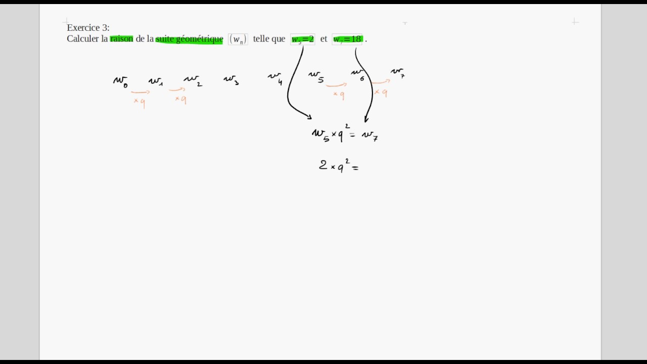 calcul suite géométrique raison (STMG) - YouTube
