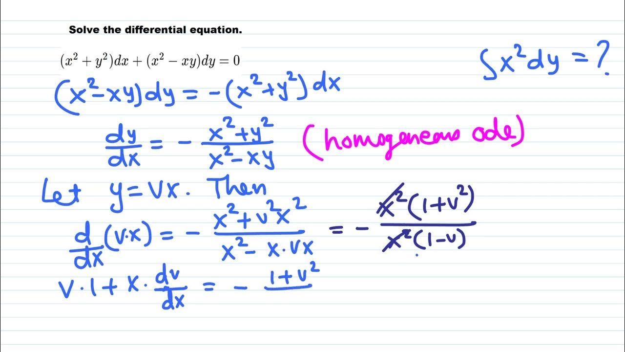 Diff Eqn: Solving first order homogeneous ode 5/6 - YouTube