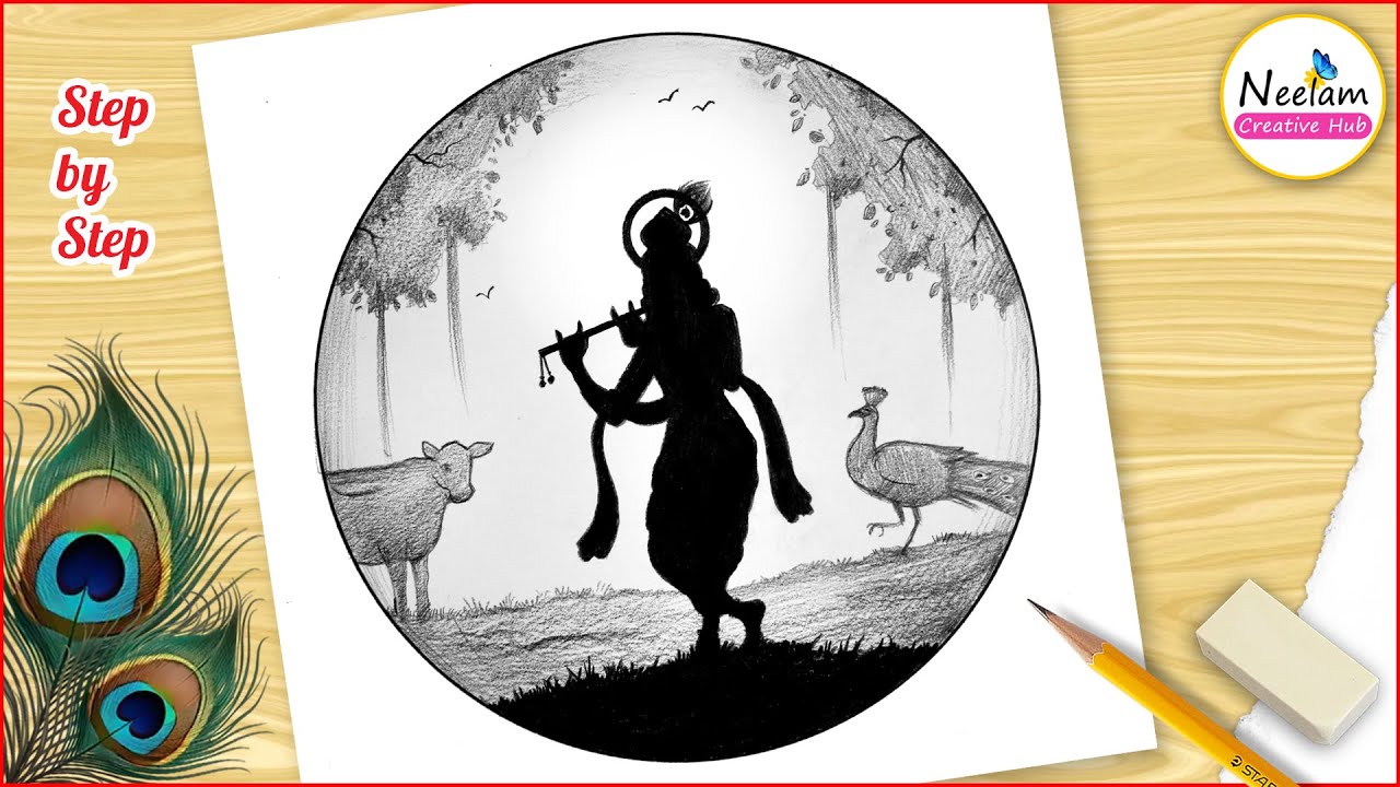 Krishna easy drawing with pencil / how to draw lord krishna / pencil ...