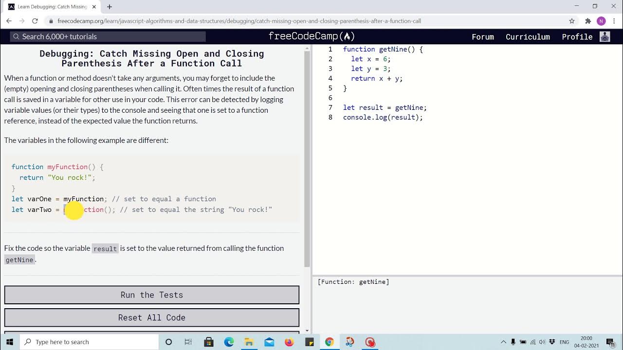 Tutorial 8 - catch missing opening and closing parenthesis - freecodecamp - YouTube
