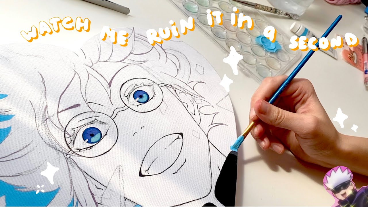 Painting Gojo on a heart-shaped canvas (and ruining it all in a sec ...