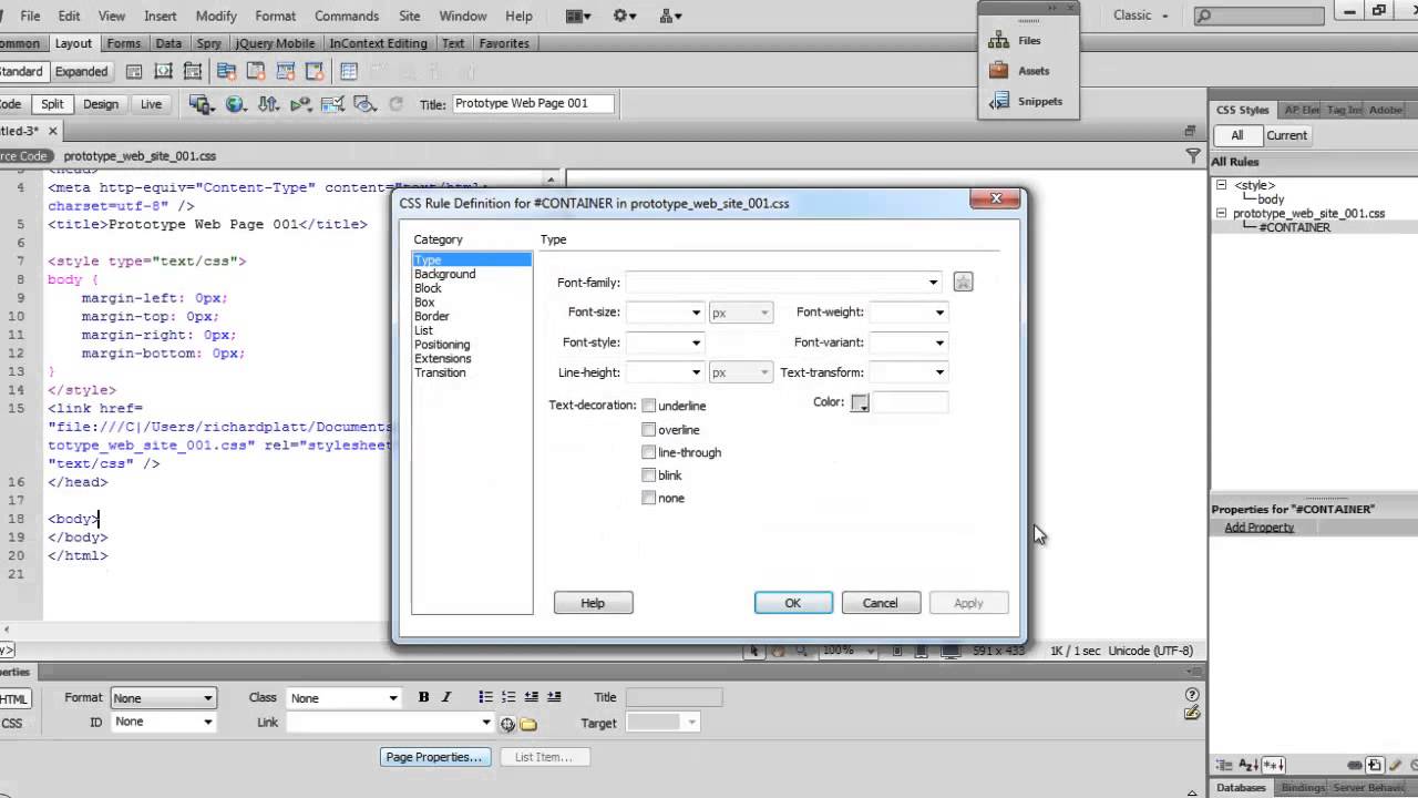 Dreamweaver - 008 - Style Sheets and building DIV tags for web page ...