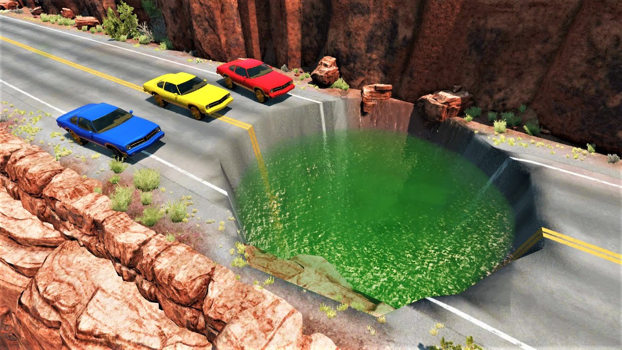 Cars Fall Into Water hole - Beamng Drive - YouTube